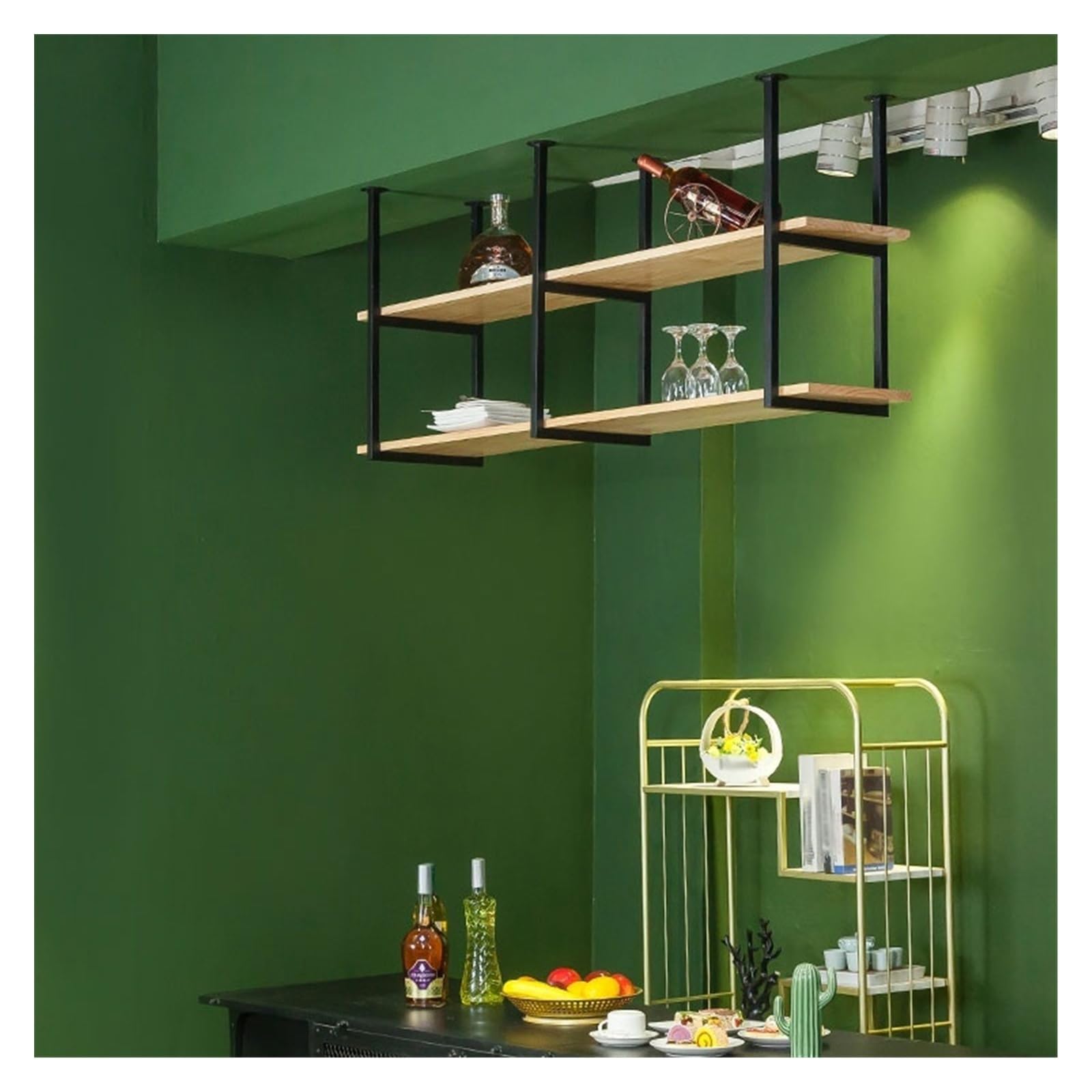 CSNBDMBBSH Floating Shelves, Ceiling Shelf Brackets 2 Layer,Wall-Mounted Decorative Rack For Bars And Restaurants, Hanging(100 * 30 * 60cm(39 * 12 * 24IN))