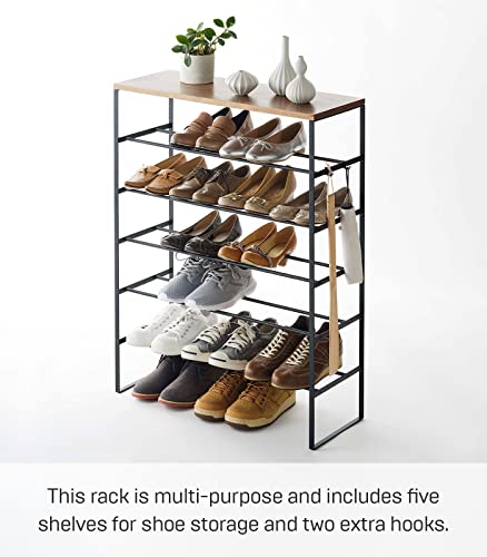 Yamazaki Home 6 Tier Wood Top Steel | Shoe Rack, One Size, Black