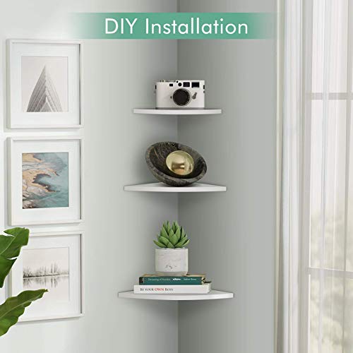 Yosoo Corner Floating Shelf, 3Pcs Floating Corner Shelf Wall-Mounted Storage Rack Bookshelves Home Furniture Office Decor, Wall Shelf Corner Shelves, Saving Space Round Design Bearing Load up 5kg