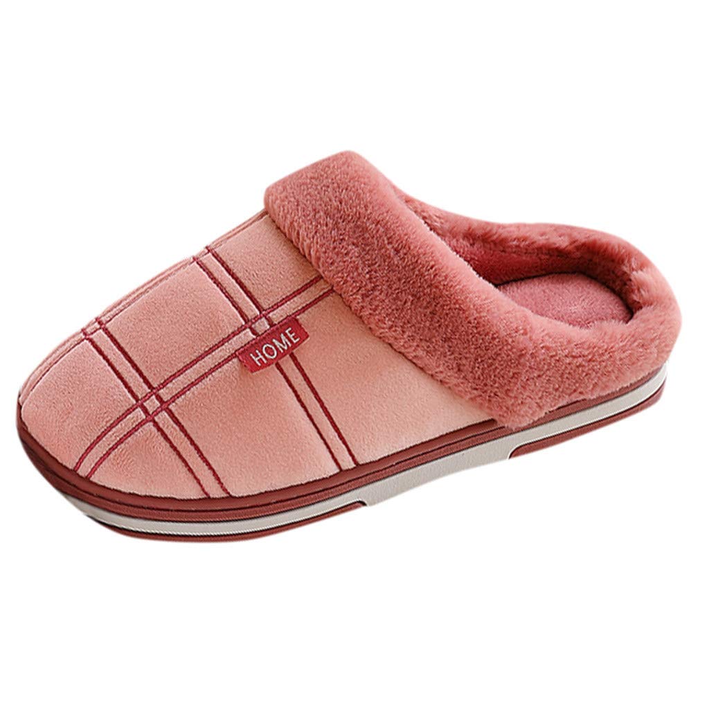 FraftO Warm Winter Mens Slipper Velvet Waterproof Fur Home Warm Memory Cotton Slippers Shoes Pink