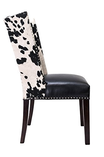 Sole Designs Rexford Collection Faux Leather and Fabric Upholstered Wingback Dining Chair with Holstein Pattern and Nailhead Trim, Set of 2, Black