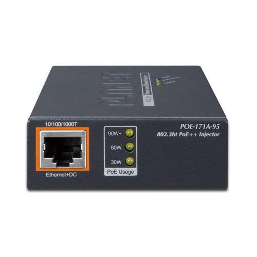 Planet POE-171A-95 Single-Port 10/100/1000Mbps 802.3bt Ultra PoE Injector (95 Watts, PoH, Legacy Mode Support, PoE Usage LED) w/External Power Adapter