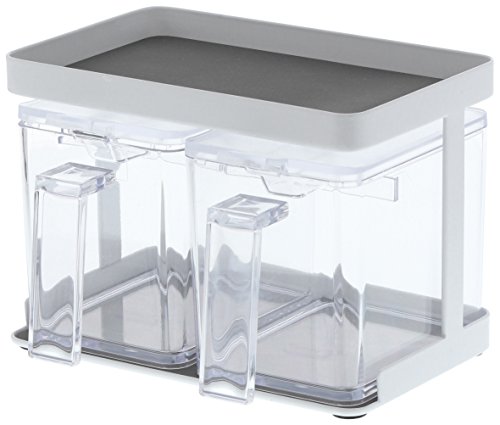 YAMAZAKI Home Pantry Canisters with Rack-Kitchen Container Organizer | Steel + Plastic | Food Storage, One Size, White