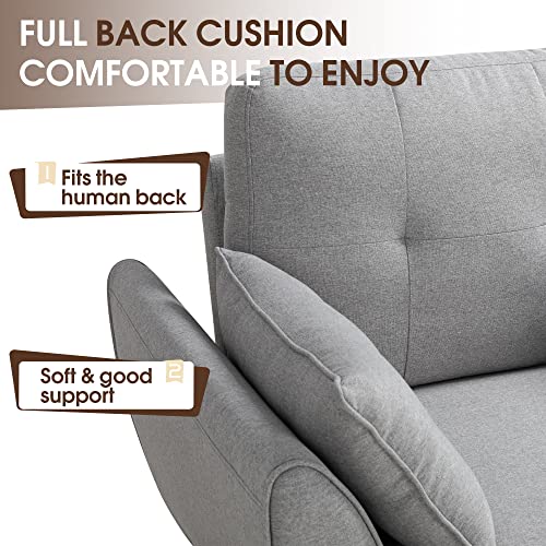 Shintenchi 63" Modern Fabric Loveseat Sofa Couch for Living Room Upholstered 2-Seat Low Back Deep Seat with 4 Pillows Furniture for Bedroom, Office,Studio Easy Assembly Light Grey