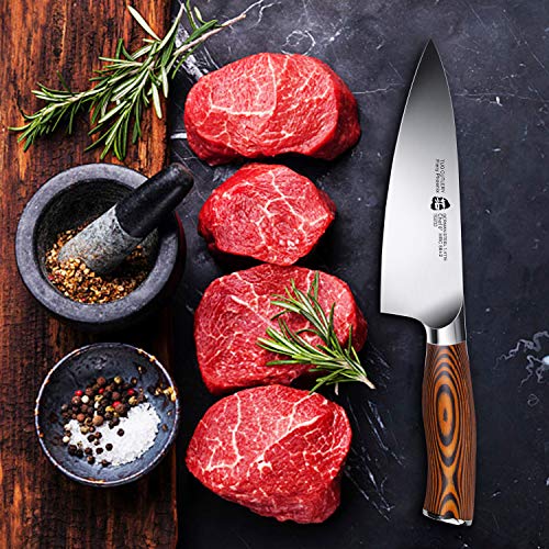 TUO Chef Knife- Kitchen Chefs Knife - High Carbon German Stainless Steel Cutlery - Rust Resistant - Pakkawood Handle - Luxurious Gift Box Included - 6 - Fiery Phoenix Series