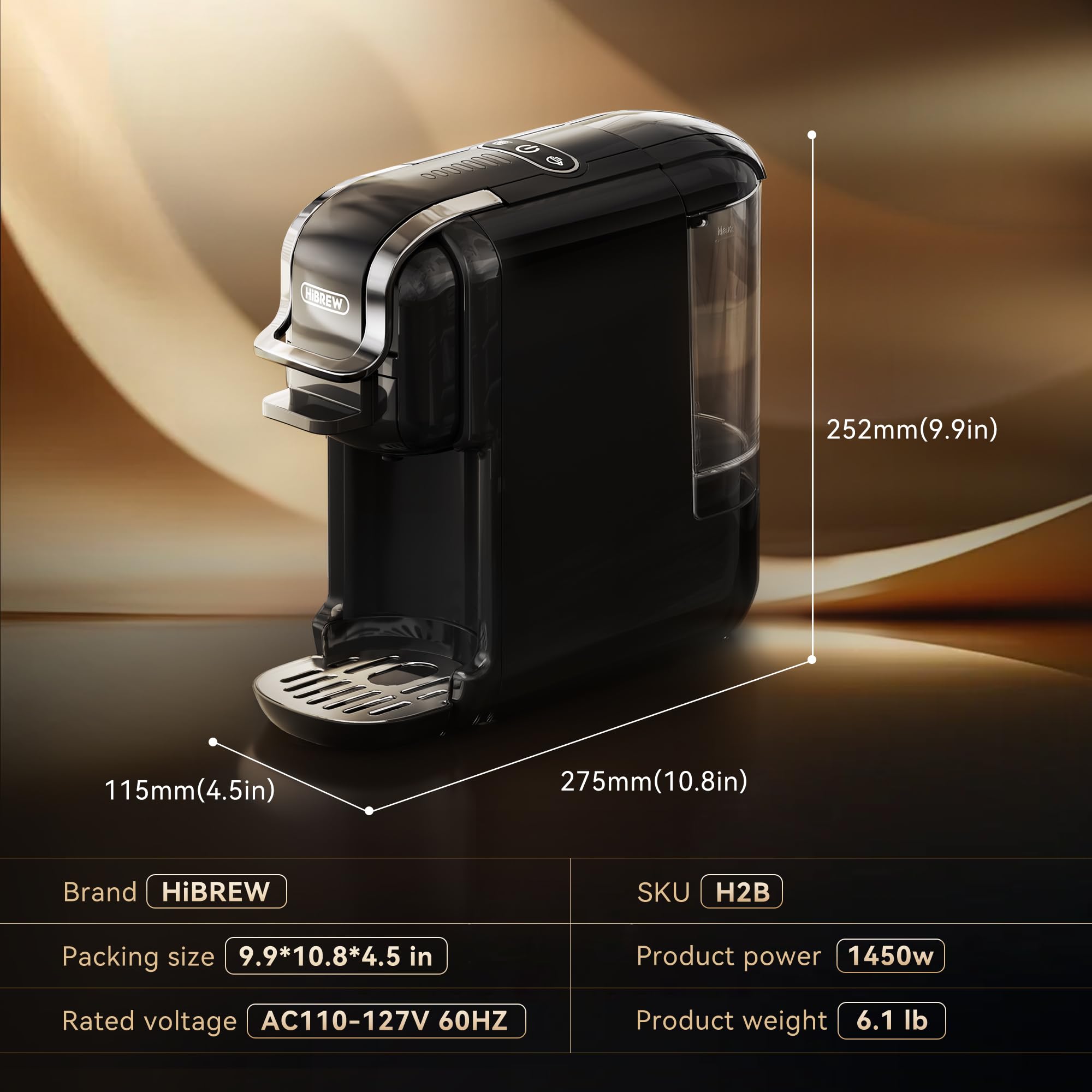 HiBREW H2B 5-in-1 Pod Coffee Maker - Compatible With 4 Coffee Capsule as Well as Espresso Powder, Makes Iced Coffee, Espresso, Cappuccino, Long Black. Hotel Kitchen Coffee Machine