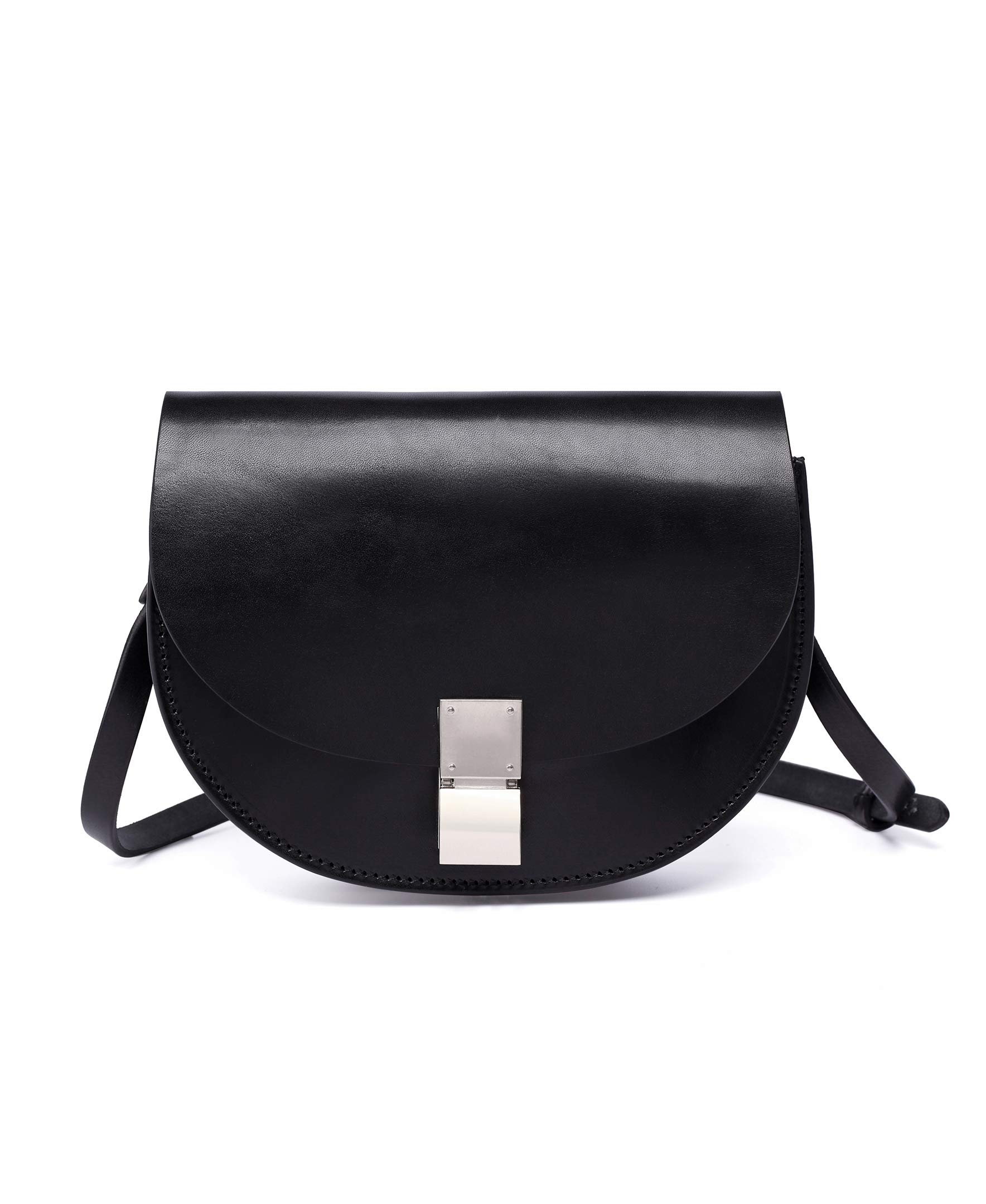 OLD TREND Genuine Leather Bay Clam Crossbody Bag (Black)