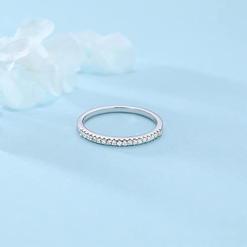 SILBERTALE 925 Sterling Silver 1.5MM Thin CZ Simulated Diamond Cubic Zirconia Ring Eternity Band Midi Knuckle Finger Engagement Wedding Band Stackable Rings For Her Size 3.8