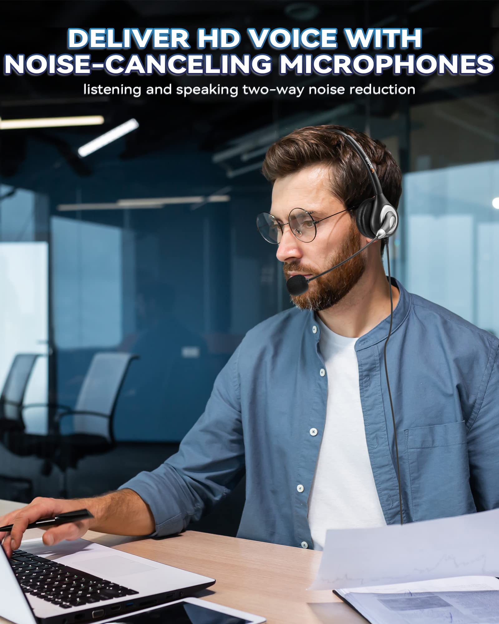 Wantek Corded USB Headset with Microphone Noise Cancelling & in-line Controls, Computer Headphones for Laptop PC Skype Zoom Webinar Classroom Home Office Business, Clear Chat, Ultra Comfort(UC602)