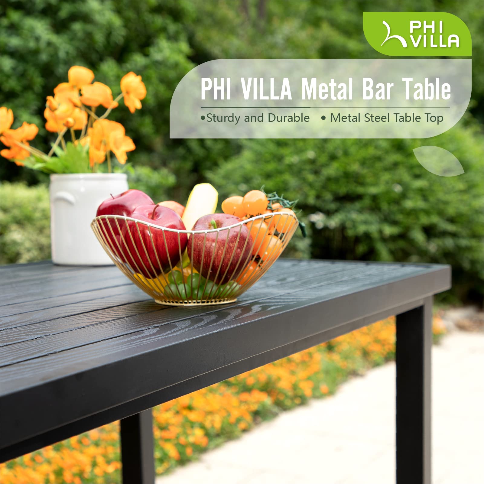 PHI VILLA 5 PCS Outdoor Bar Set, Counter Height Swivel Chair with Rectangle Metal Table, Textilene Fabric and Quick-Drying Waterproof,High Patio Set for Garden, Yard, Poolside