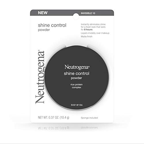 Neutrogena Shine Control Mattifying Face Powder for Oily or Combination Skin, Lightweight & Oil-Absorbing Powder with Rice Protein, Compact with Application Sponge, Invisible 10,.37 oz.