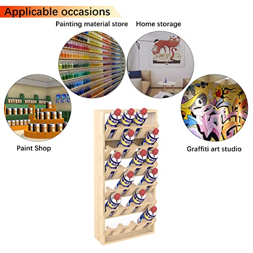 Nisorpa 24 Can Spray Paint or Lube Can Holder Aerosol Can Rack 6-Tier Wooden Spray Paint Can Storage Rack Wall Mount Aerosol Spray Can Organizer for Garage and Craft Workroom- 14.2" L x 5" W x 30" H