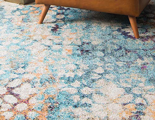 Unique Loom Vita Collection Traditional Over-Dyed Saturated Floral Medallions Area Rug, 9 x 12 ft, Turquoise/Ivory