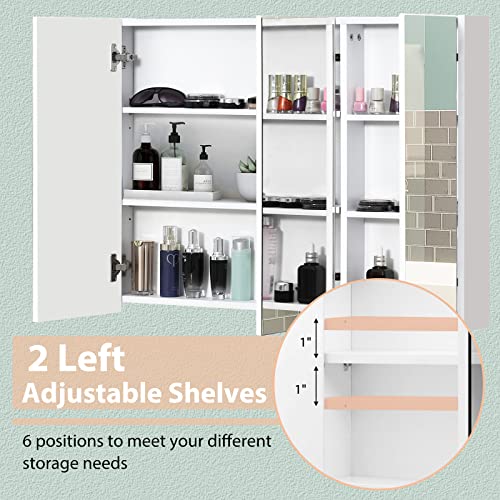Tangkula Bathroom Medicine Cabinet with 3 Mirror Doors, Wall Mount Wide Mirrored Cabinet with Adjustable Shelf, Triple Mirrored Doors Storage Cabinet for Bathroom Living Room, 36 x 4.5 x 25.5 Inches