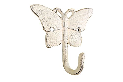 Whitewashed Cast Iron Butterfly Hook 6" - Rustic Wall Hook - Butterfly Decor