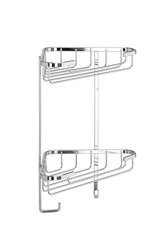 Croydex Medium Chrome 2-Tier Corner Basket Shower Caddy, 5 Year Rust Free Guarantee