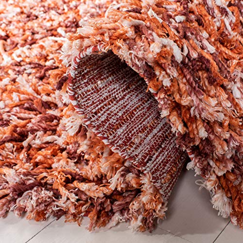 SAFAVIEH Rio Shag Collection 3' x 5' Rust / Ivory SG960P Handmade 1-inch Thick Area Rug