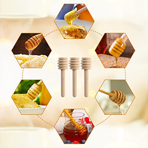 WEFOO 100 Pack Mini 3 Inch Portable Wooden Honey Dipper Sticks for Honey Jar Dispense Drizzle Honey, Wedding Party Favors