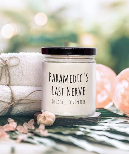 Funny Paramedics Last Nerve Candle Gift for Paramedic Birthday - Vanilla Lavender Scent, 9oz White Candle
