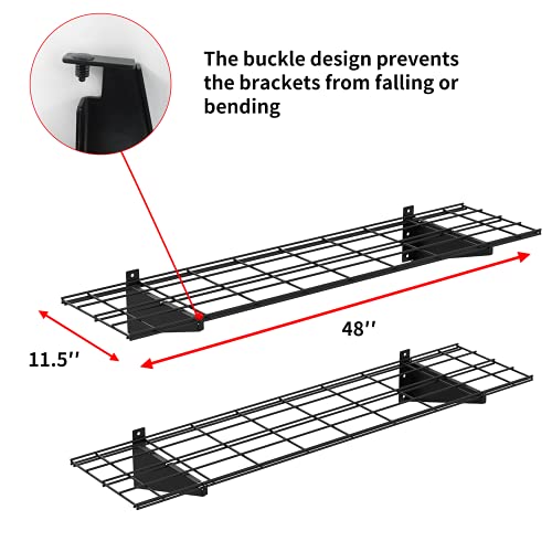 Qualward 2 Pack Garage Metal Shelving 1×4ft 12-inch-by-48-inch Wall Mounted Shelf Garage Storage Rack Heavy Duty, Black