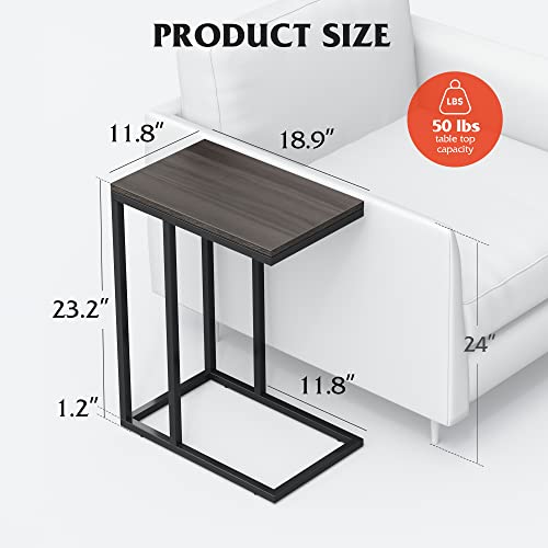 WLIVE Side Table, C Shaped End Table for Couch, Sofa and Bed, Large Desktop C Table for Living Room, Bedroom, Gray and Black