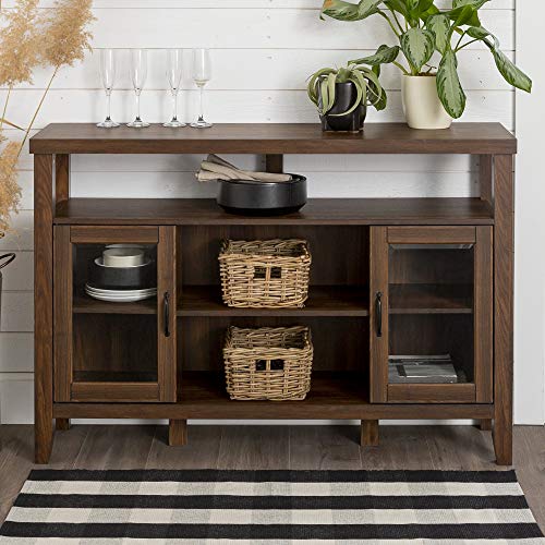 Walker Edison Tall Wood Universal TV Stand with Open Storage For TV's up to 58" Flat Screen Living Room Storage Entertainment Center, 52 Inch, Dark Walnut