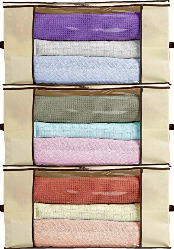 Ziz Home Blankets Clothes Storage Bag Closet Organization | Linen Blanket Storage Sweater Storage Duvet Storage Bags Clear Transparent Window (3)