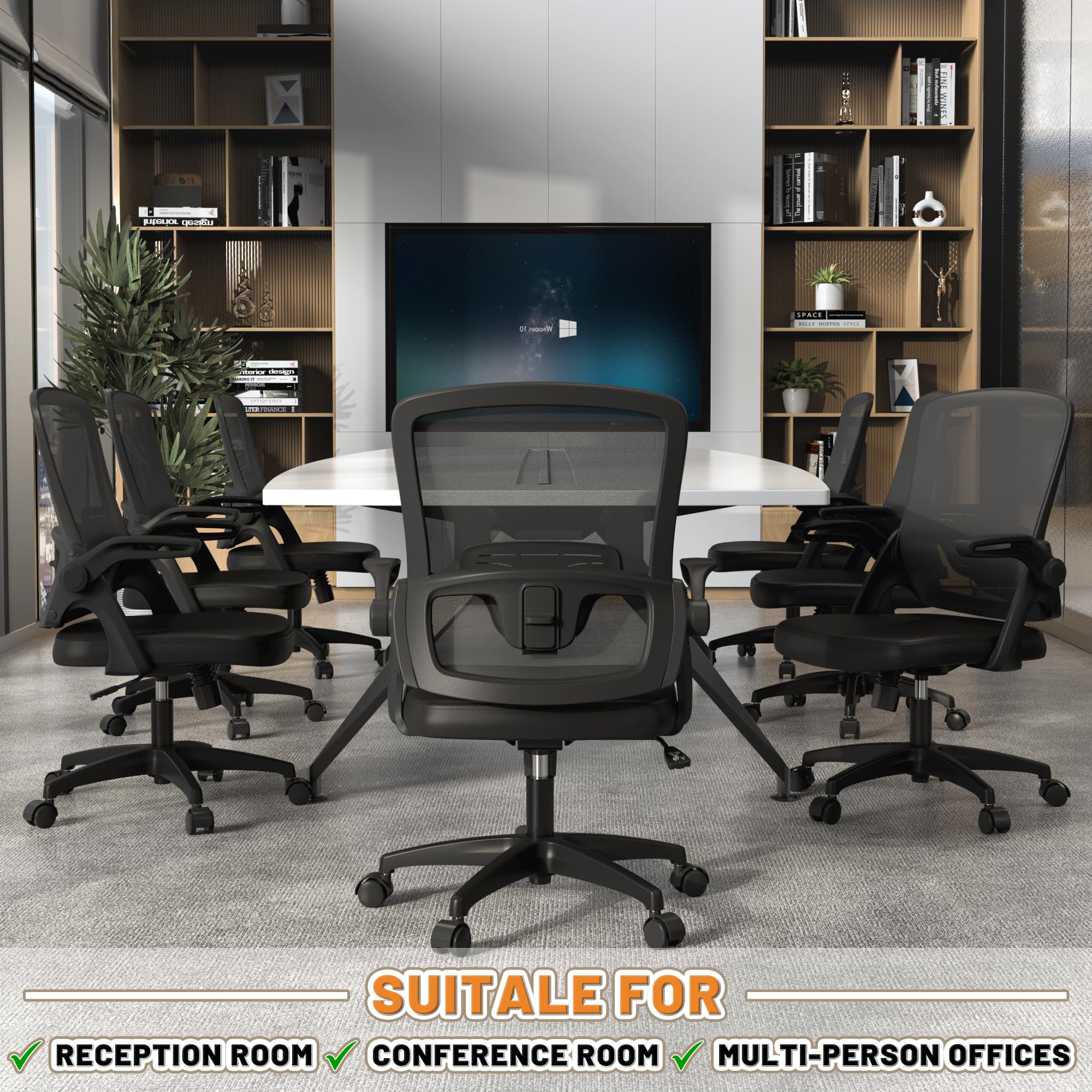 iCoudy Ergonomic Mesh Office Chair Comfy Swivel Home Computer Desk Chair with Flip Up Arms Comfortable Black Modern Computer Chair with Wheels Office Desk Chair with Adjustable Lumbar Support
