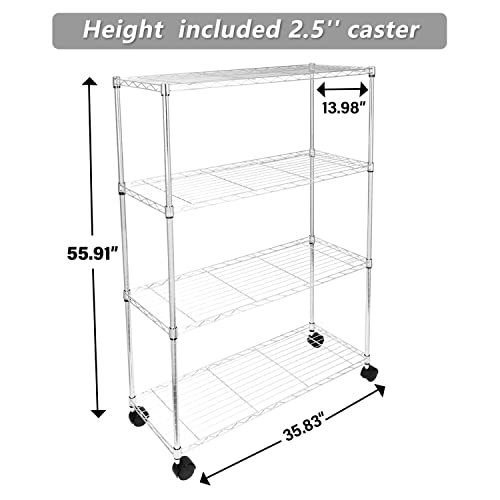 YSSOA 4-Tier Heavy Duty Storage Shelving Unit,Chrome,36L x 14W x 54H inch,2-Pack