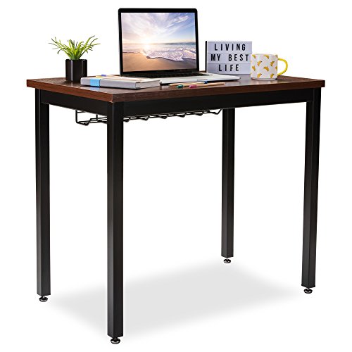 The Office Oasis Small Computer Desk with Cable Management Tray, 36in Length, Teak