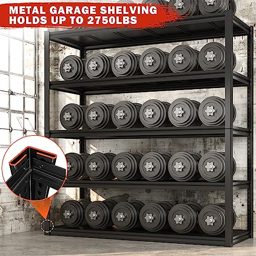 REIBII 48" Wide Garage Shelving Heavy Duty 72"H Garage Storage Shelves 2750LBS Heavy Duty Shelving Adjustable 5 Tier Metal Shelving for Garage Storage Shelving Industrial Shelving Storage Rack, Black