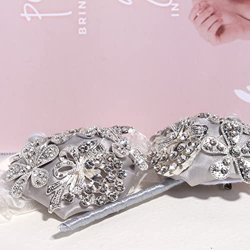 WANLIAN Wrist Corsage with Peal and Rhinestone Corsage and Boutonniere Set for Wedding,Prom,Party (Silver Gray,2 Pieces)