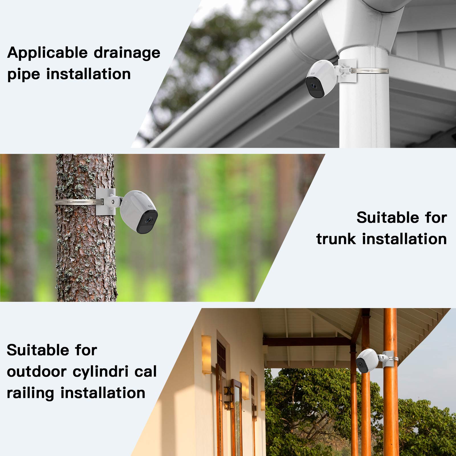 Universal Outdoor Camera Mount for Arlo Pro 5SS/Pro 4/Pro 3/Ultra 2/Essential XL,for eufyCam 2C/2C Pro and More 1/4ββ Camera, Fits 1.96-7.87ββ Pole No Drill(White, 2 Pack)