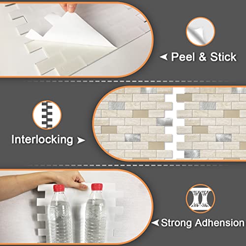 VAOVI Peel and Stick Tile Backsplash Kitchen,Stick on Backsplash Self Adhesive Wall Tiles Bathroom Shower Tiles Waterproof(10Tiles,Beige)