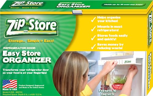 Zip n Store - Your Refrigerator Organizer Bins - Ziploc Bags Easy Fridge Organizer - Organizes 10 Bags, Perfect For Leftovers, Easy To See & Install, Access Food, Does not come with Tracks - Door