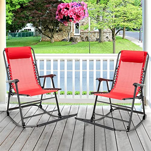 YEBDD 2 Piece Patio Camping Rocking Chair Folding Rocking Chair Footrest