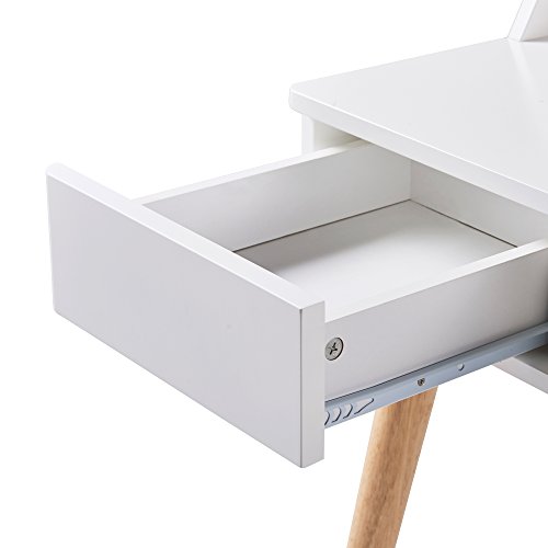 Versanora Creativo White Work Study Table Desk With Storage Drawer Shelf Natural Finish For Living Room Home and Office
