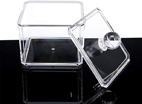 PuTwo Makeup Organizer Bathroom Storage Cotton Buds Dispenzer Cotton Swabs Holder with Lid - Square