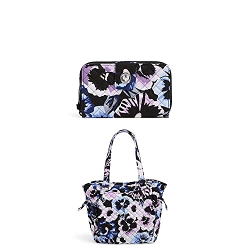 Vera Bradley womens Cotton Turnlock With Rfid Protection Wallet, Plum Pansies - Recycled Cotton, One Size US withVera Bradley womens Cotton Glenna Satchel Purse Handbag, Plum Pansies