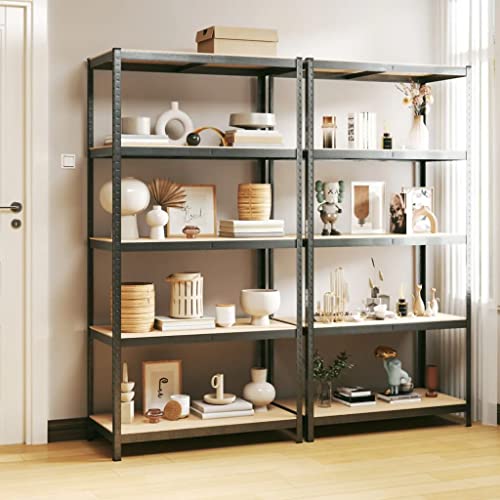 vidaXL 2X 5-Layer Heavy-Duty Shelves Industrial Shelving Workshop Storage Rack Warehouse Corner Shelf Unit Gray Steel and Engineered Wood