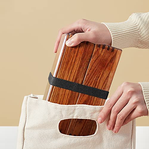 Wood Bento Box, Lunch boxes, Japanese Traditional Natural Square Wooden Lunch Containers Women's Men's Adult Wood Bento Box with Spoon Fork kit