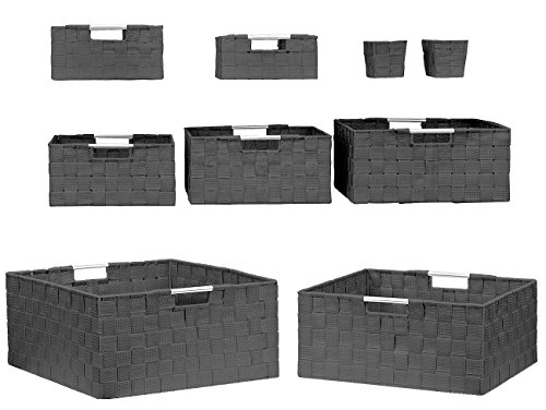 Sorbus Storage Box Woven Basket Bin Container Tote Cube Organizer Set Stackable Storage Basket Woven Strap Shelf Organizer Built-In Carry Handles (Gray)