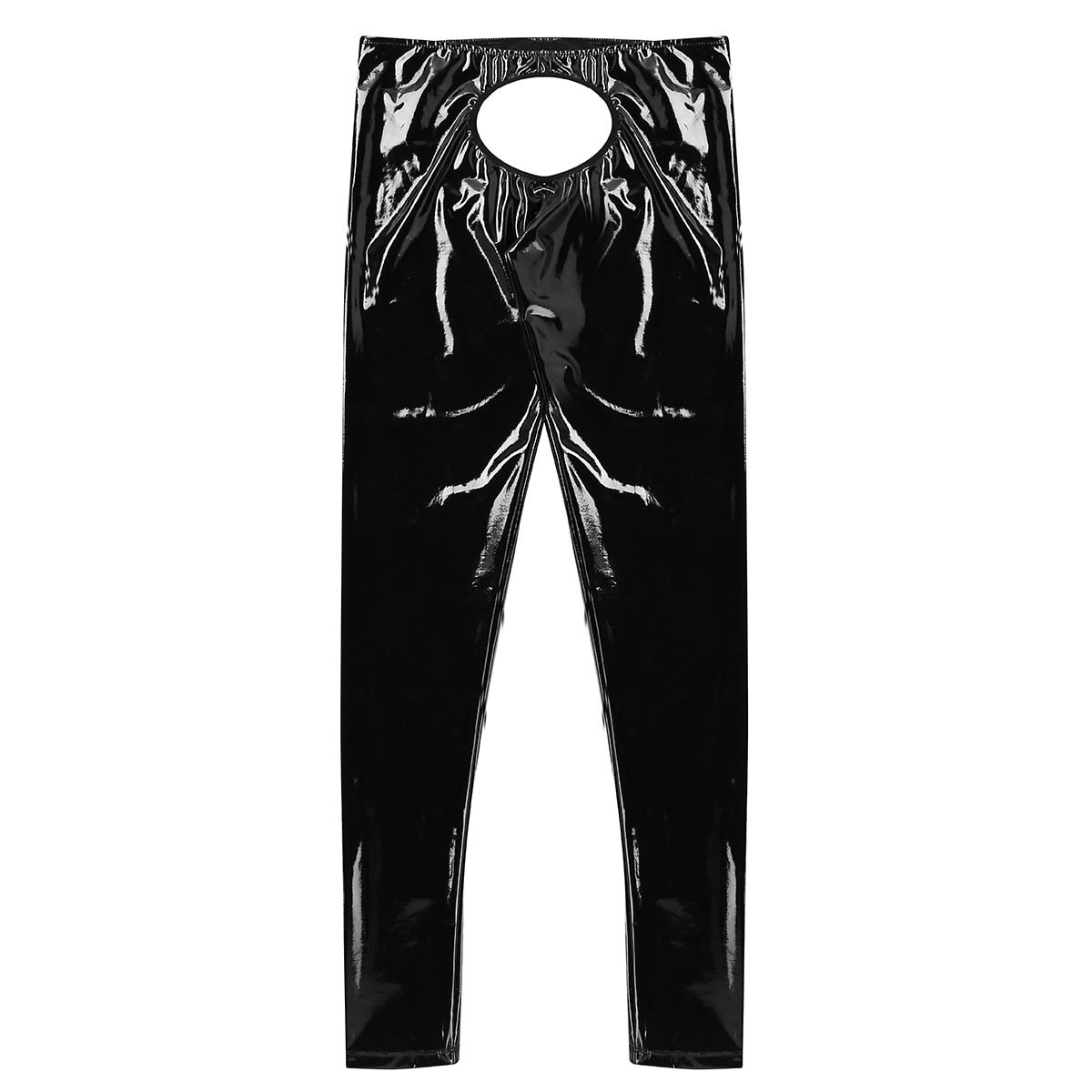 TiaoBug Men's Wet Look PVC Leather Hollow Pouch Tight Pants Leggings Trousers Black 3X-Large