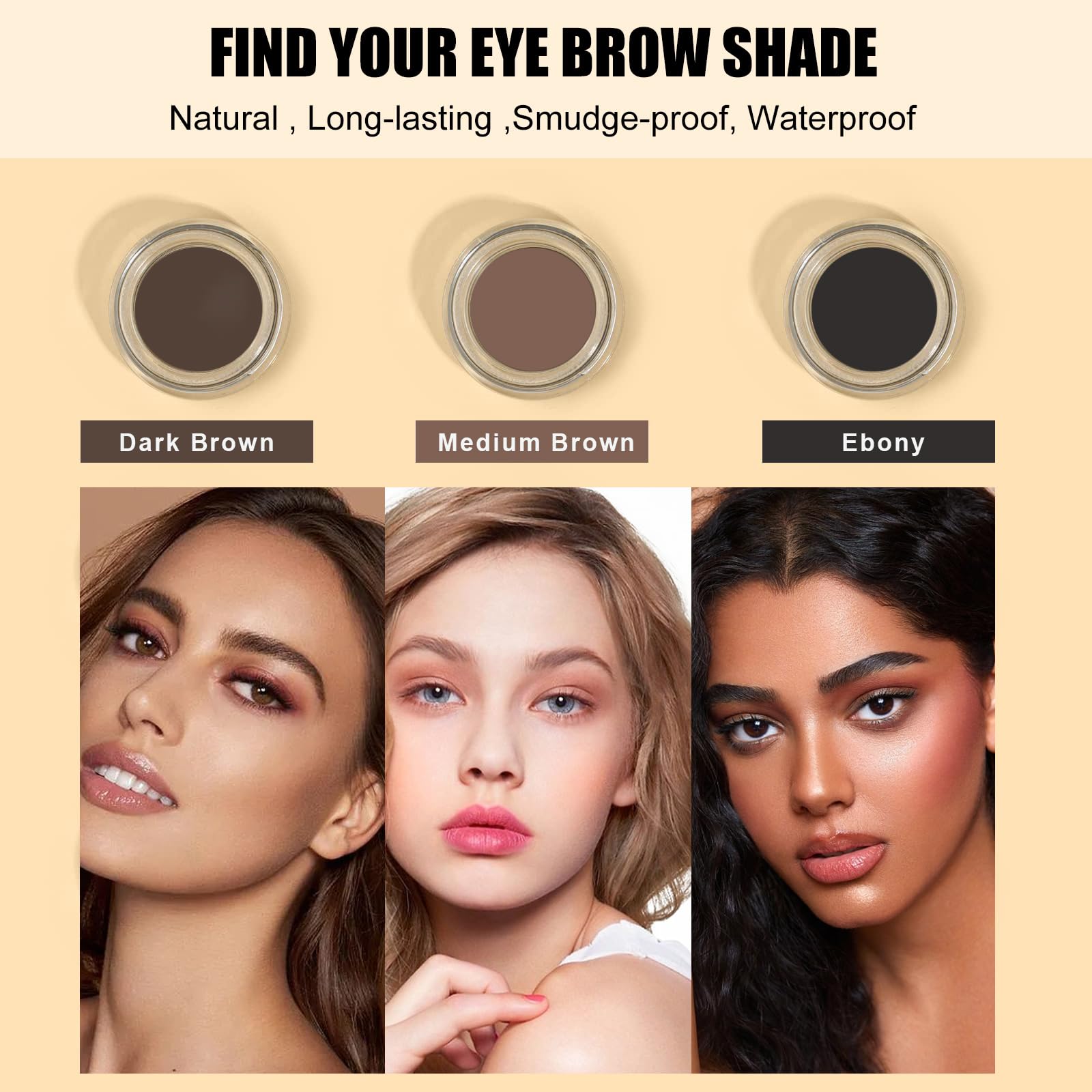 VERONNI Eyebrow Cream,Eyebrow Color Long Lasting Waterproof Eyebrow Pomade Gel,Eyebrows Enhancers Smooth Eye Brow Makeup 0.75oz(#01 Dark Brown))