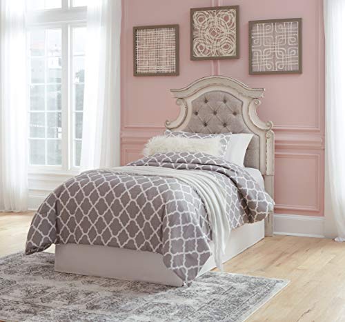 Signature Design By Ashley Realyn Twin Upholstered Tufted Cottage Headboard, Vintage White