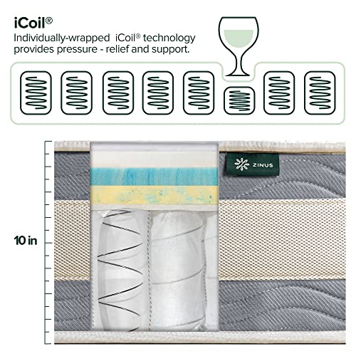 ZINUS 10 Inch Green Tea Cooling Gel Memory Foam HybridMattress / Pocket Innersprings for Motion Isolation / Edge Support, Queen, White