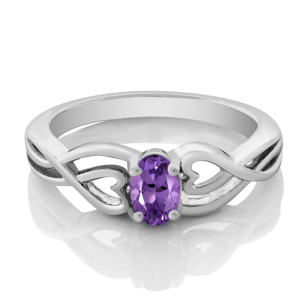 Gem Stone King 925 Sterling Silver 6X4MM Oval Gemstone Birthstone Heart infinity Ring | Wedding Anniversary Promise Ring For Women | Available In Size 5, 6, 7, 8, 9