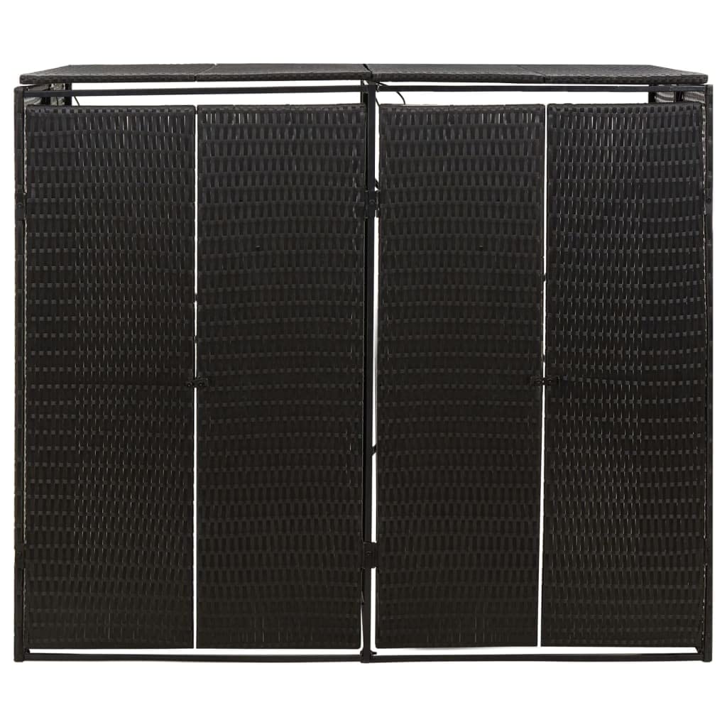 vidaXL Poly Rattan Double Wheelie Bin Shed - Durable, Weather Resistant, Easy Access Lid, Lockable Front Door - Garden Accessory, Black