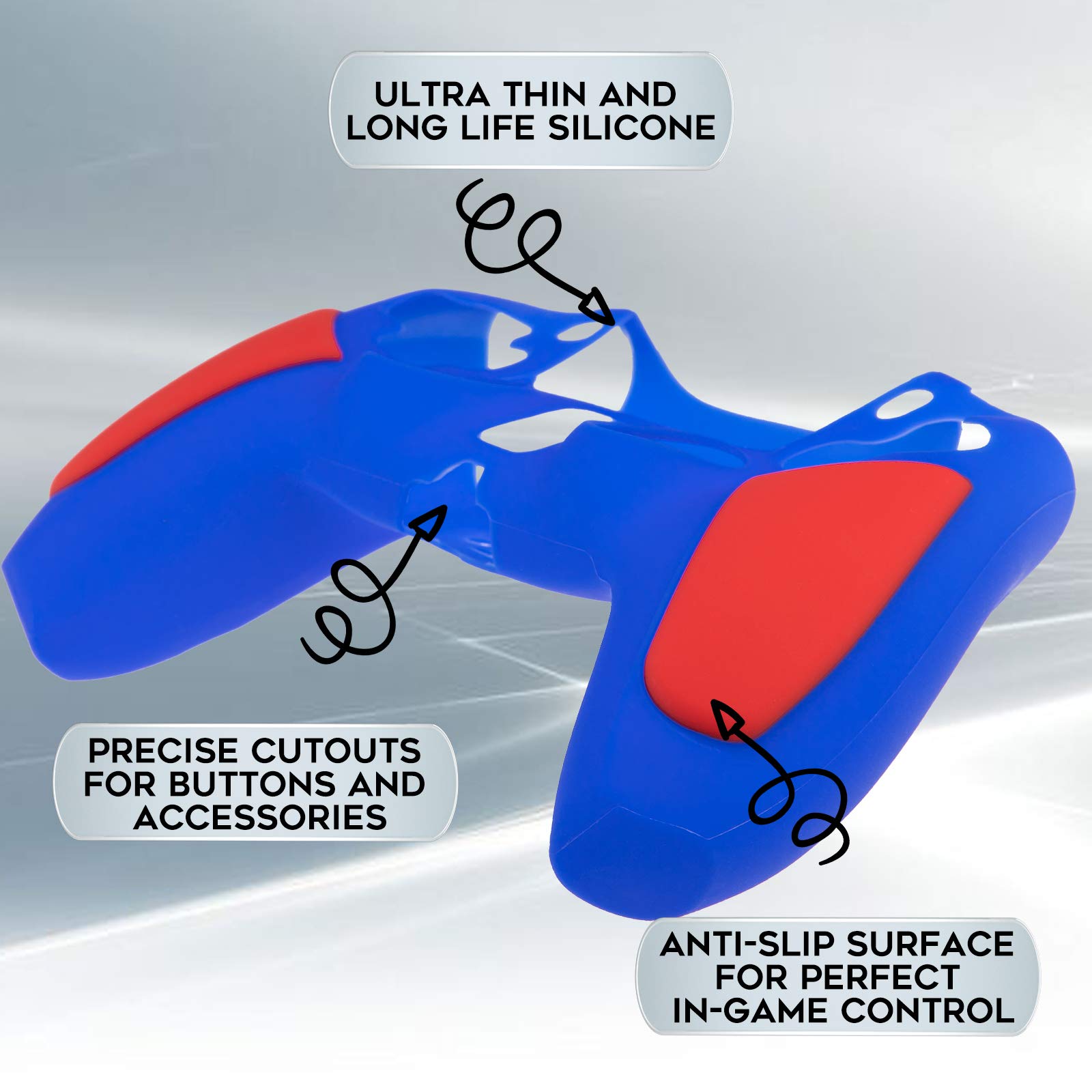 Ermorgen Anti-Slip Silicone Cover Skin Compatible for Playstation 5 Controller, with 4 Thumb Grip Caps for PS5 DualSense Wireless Controller Soft Gel Rubber Case -Blue