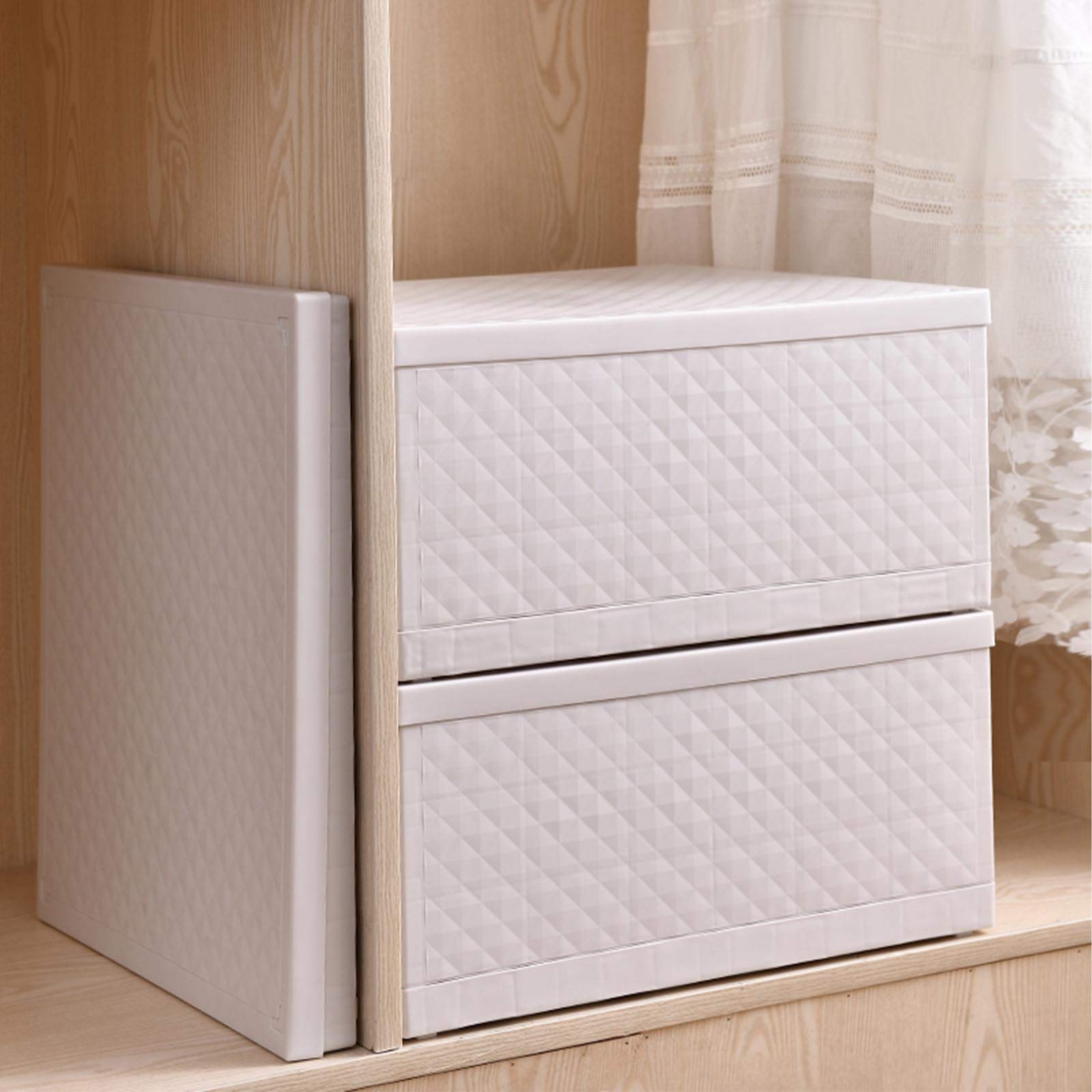 Micro Traders Collapsible Storage Bins with Lids Plastic Storage Boxes for Toy Media Sundry Vehicle Living Room Wardrobes Closets Storage (7.7x11.8x8.7inch) - Beige